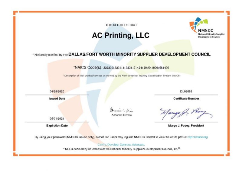 Certificates – AC Printing