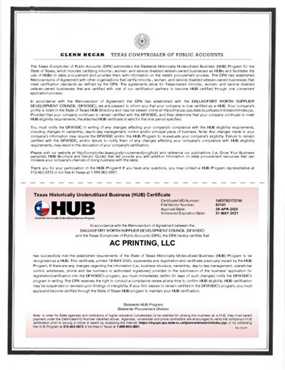 Certificates – AC Printing